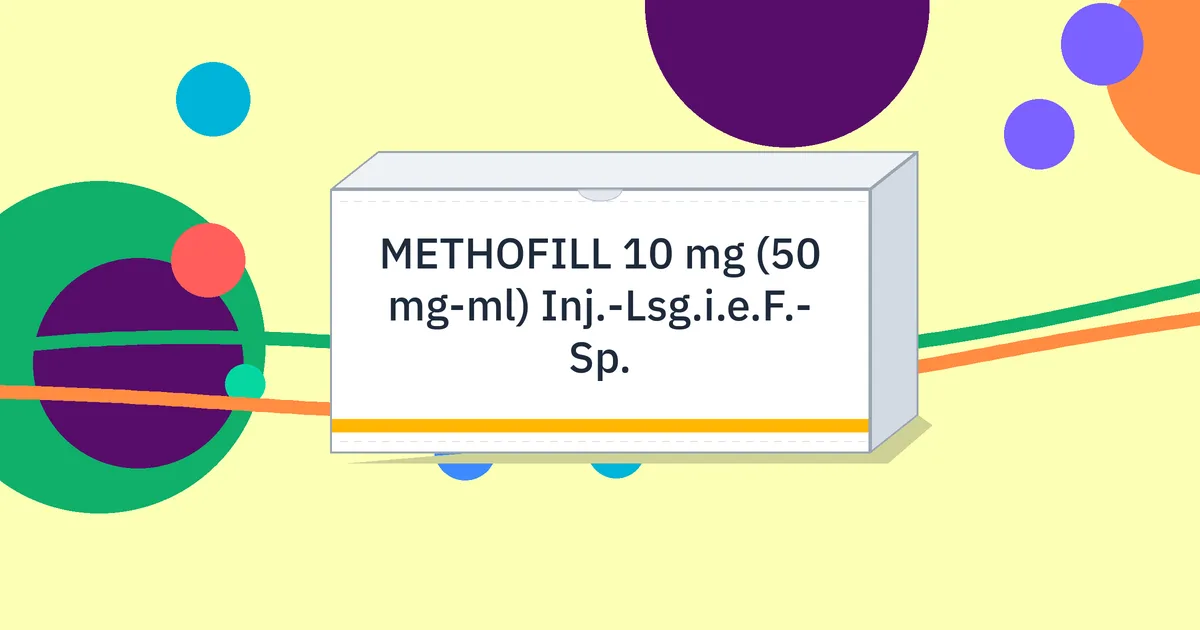 Symbolbild: Packung mit der Aufschrift METHOFILL 10 mg (50 mg-ml) Inj.-Lsg.i.e.F.-Sp. (PZN 11695560) – Verfügbarkeit und Bezug in Apotheken in Frankfurt am Main