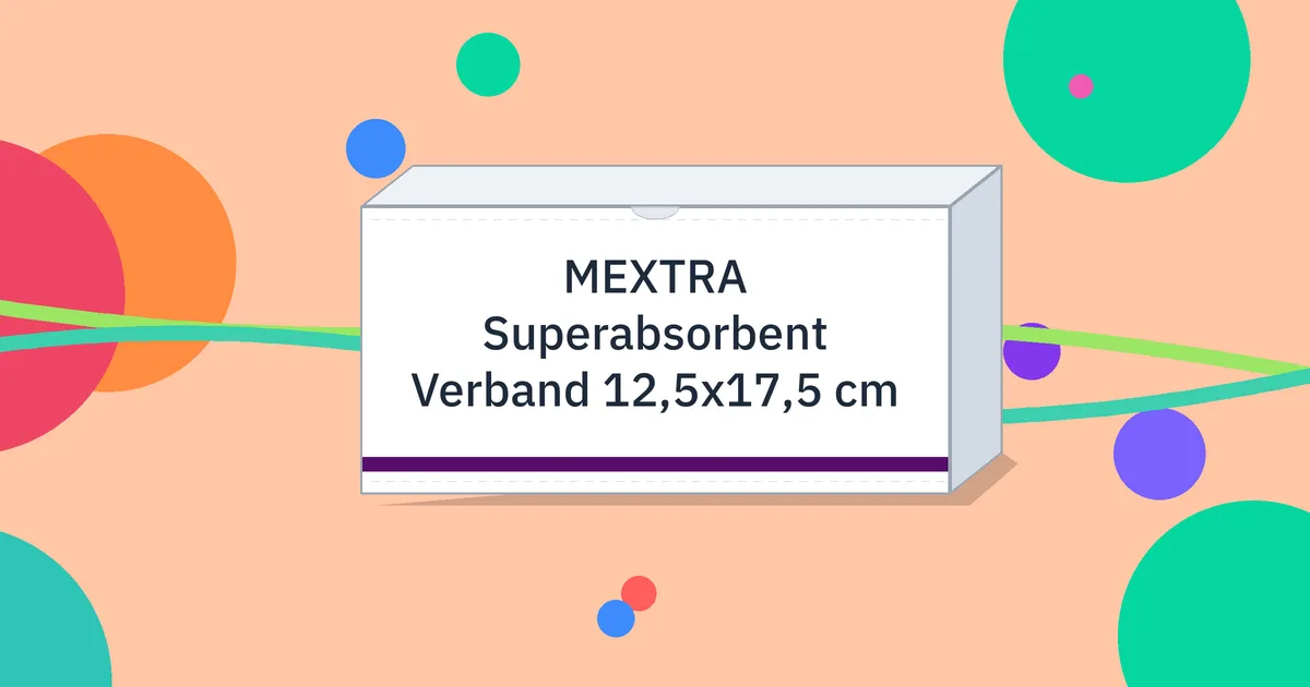 Symbolbild: Packung mit der Aufschrift MEXTRA Superabsorbent Verband 12,5x17,5 cm (PZN 19627492) – Verfügbarkeit und Bezug in Apotheken in Frankfurt am Main