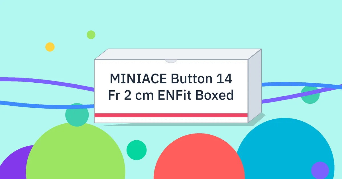 Symbolbild: Packung mit der Aufschrift MINIACE Button 14 Fr 2 cm ENFit Boxed (PZN 16954003) – Verfügbarkeit und Bezug in Apotheken in Frankfurt am Main
