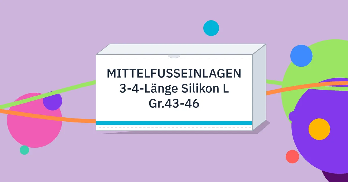 Symbolbild: Packung mit der Aufschrift MITTELFUSSEINLAGEN 3-4-Länge Silikon L Gr.43-46 (PZN 19072887) – Verfügbarkeit und Bezug in Apotheken in Frankfurt am Main