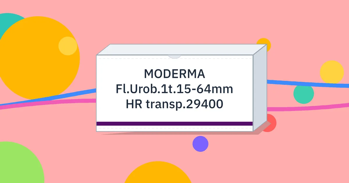 Symbolbild: Packung mit der Aufschrift MODERMA Fl.Urob.1t.15-64mm HR transp.29400 (PZN 01361852) – Verfügbarkeit und Bezug in Apotheken in Frankfurt am Main