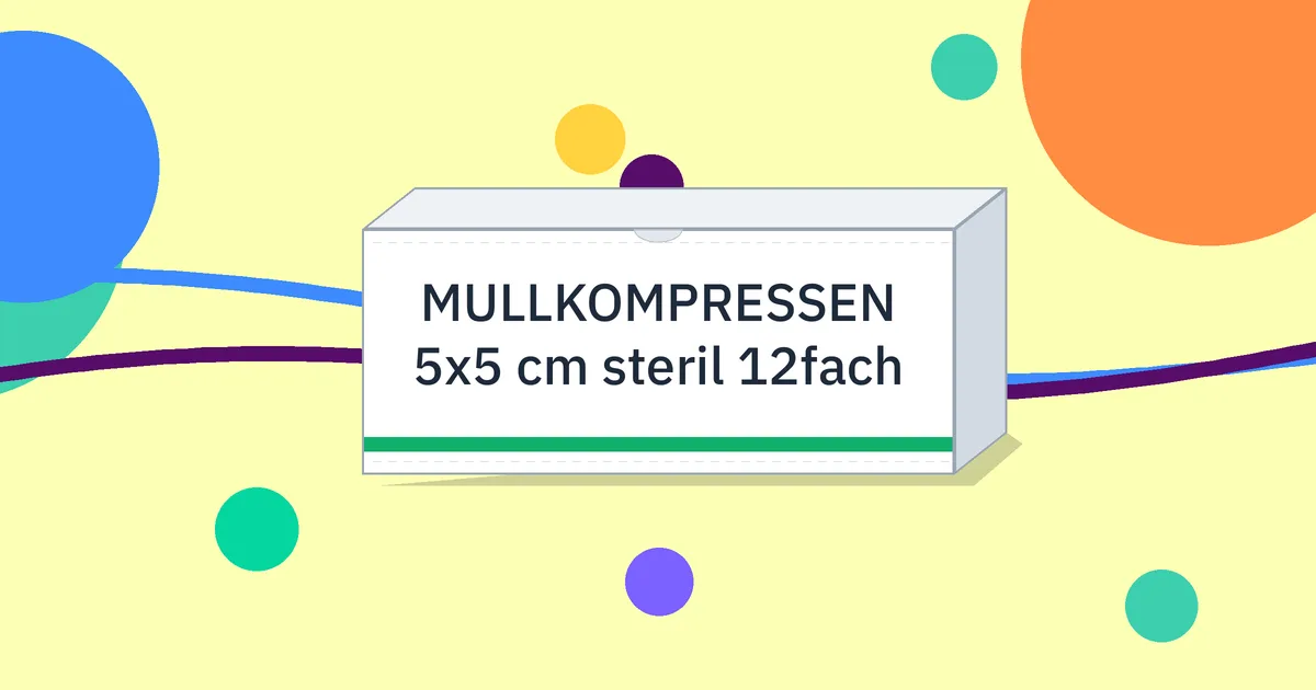 Symbolbild: Packung mit der Aufschrift MULLKOMPRESSEN 5x5 cm steril 12fach (PZN 07098580) – Verfügbarkeit und Bezug in Apotheken in Frankfurt am Main