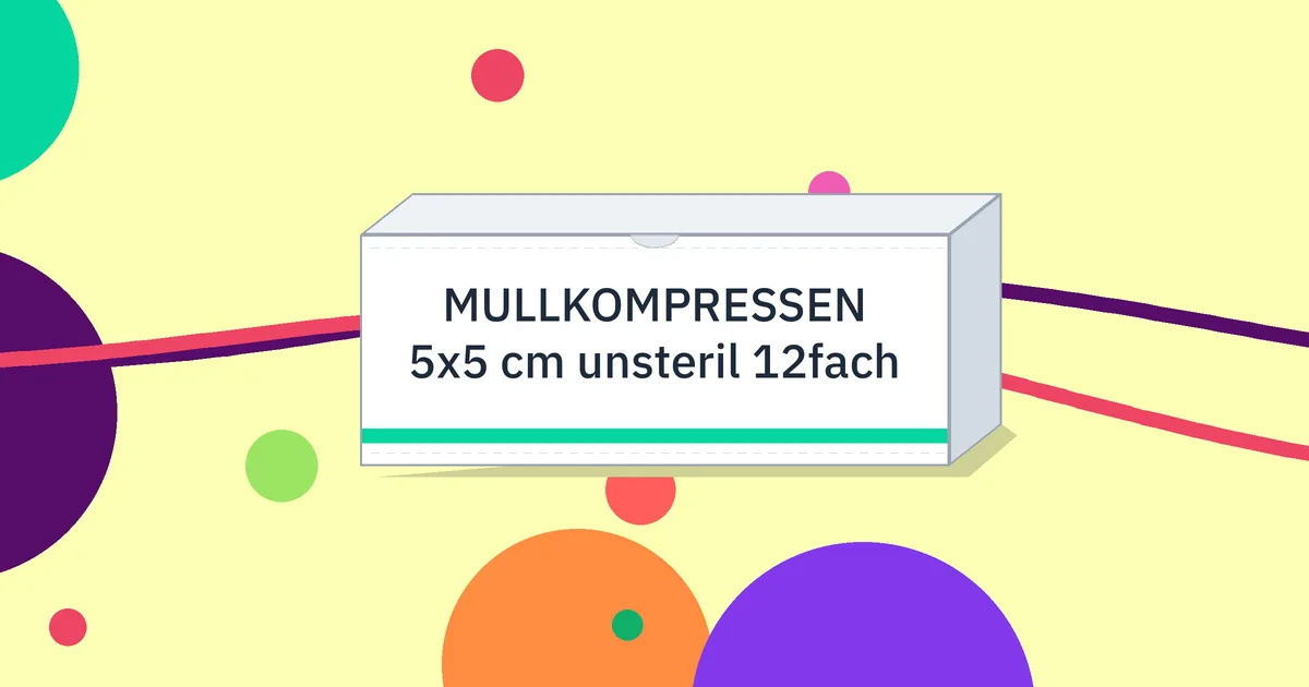 Symbolbild: Packung mit der Aufschrift MULLKOMPRESSEN 5x5 cm unsteril 12fach (PZN 07099295) – Verfügbarkeit und Bezug in Apotheken in Frankfurt am Main