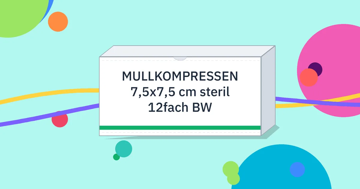 Symbolbild: Packung mit der Aufschrift MULLKOMPRESSEN 7,5x7,5 cm steril 12fach BW (PZN 07259161) – Verfügbarkeit und Bezug in Apotheken in Frankfurt am Main