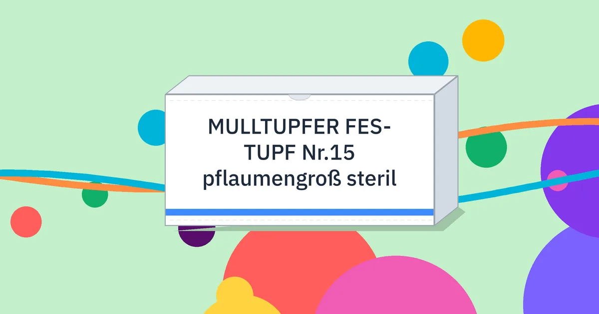 Symbolbild: Packung mit der Aufschrift MULLTUPFER FES-TUPF Nr.15 pflaumengroß steril (PZN 10415274) – Verfügbarkeit und Bezug in Apotheken in Frankfurt am Main