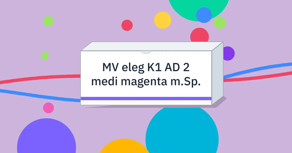 Symbolbild: Packung mit der Aufschrift MV eleg K1 AD 2 medi magenta m.Sp. (PZN 14618614) – Verfügbarkeit und Bezug in Apotheken in Frankfurt am Main