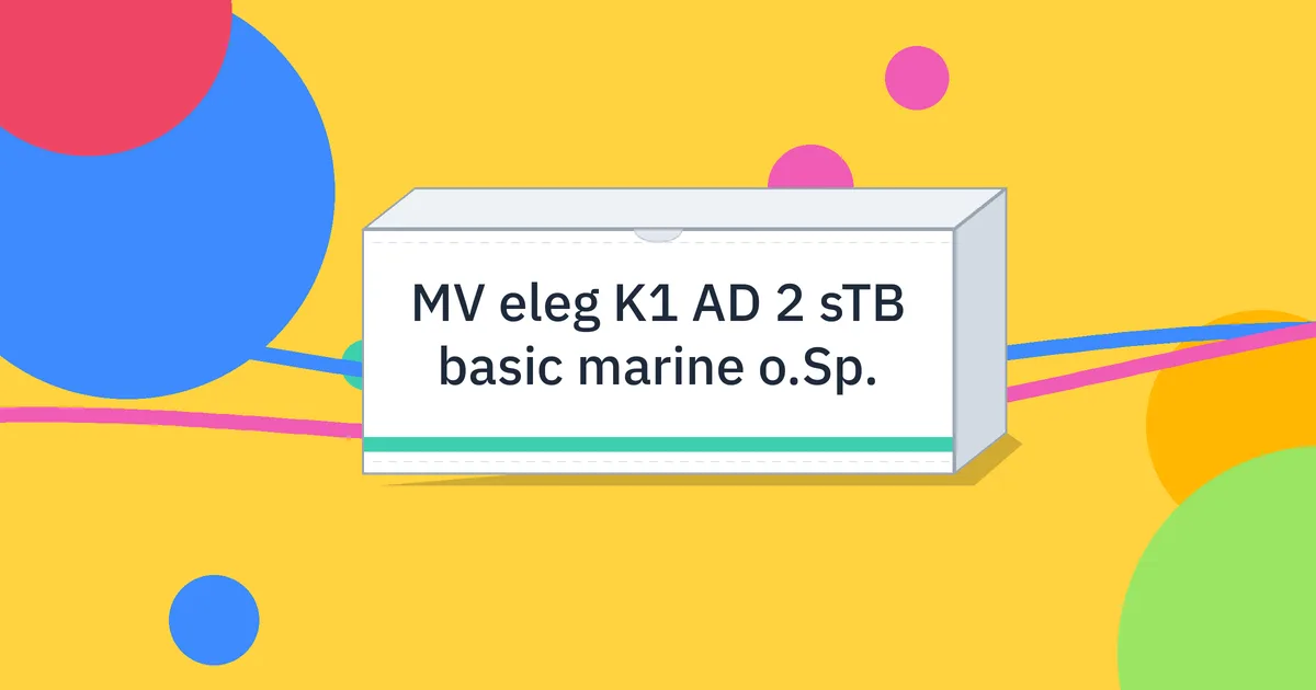 Symbolbild: Packung mit der Aufschrift MV eleg K1 AD 2 sTB basic marine o.Sp. (PZN 14583956) – Verfügbarkeit und Bezug in Apotheken in Frankfurt am Main
