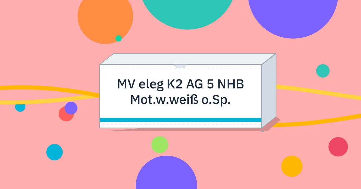 Symbolbild: Packung mit der Aufschrift MV eleg K2 AG 5 NHB Mot.w.weiß o.Sp. (PZN 15727943) – Verfügbarkeit und Bezug in Apotheken in Frankfurt am Main