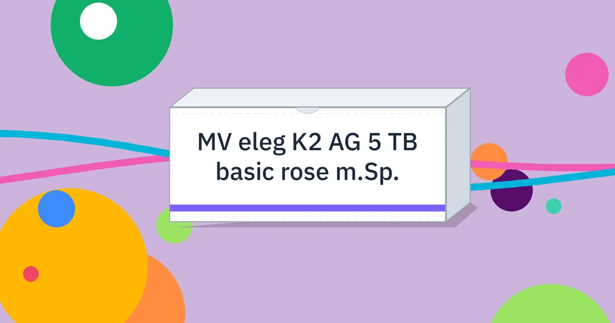 Symbolbild: Packung mit der Aufschrift MV eleg K2 AG 5 TB basic rose m.Sp. (PZN 14700801) – Verfügbarkeit und Bezug in Apotheken in Frankfurt am Main