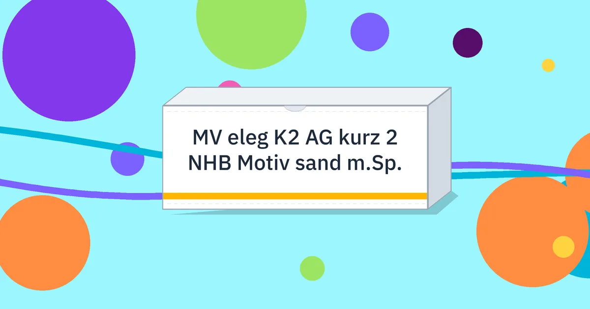 Symbolbild: Packung mit der Aufschrift MV eleg K2 AG kurz 2 NHB Motiv sand m.Sp. (PZN 18926614) – Verfügbarkeit und Bezug in Apotheken in Frankfurt am Main