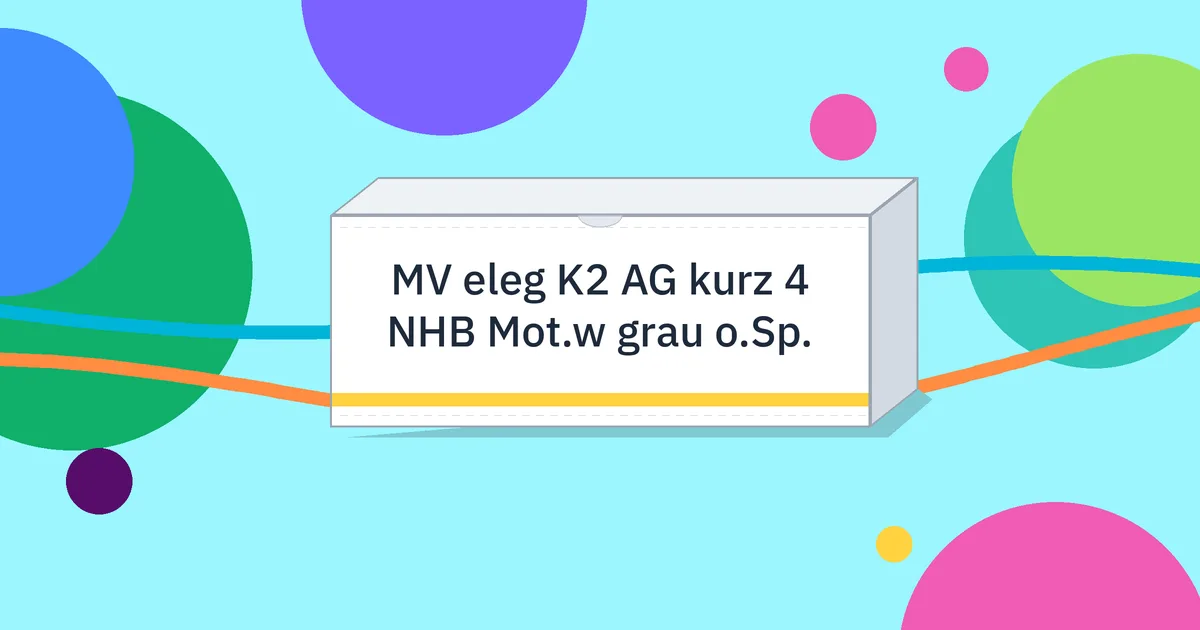 Symbolbild: Packung mit der Aufschrift MV eleg K2 AG kurz 4 NHB Mot.w grau o.Sp. (PZN 18927766) – Verfügbarkeit und Bezug in Apotheken in Frankfurt am Main