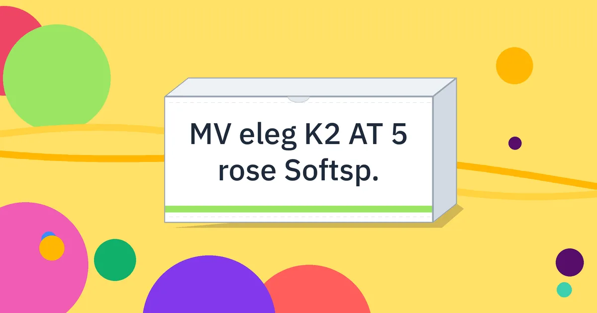 Symbolbild: Packung mit der Aufschrift MV eleg K2 AT 5 rose Softsp. (PZN 15286841) – Verfügbarkeit und Bezug in Apotheken in Frankfurt am Main