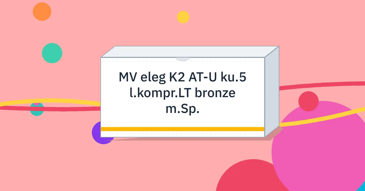 Symbolbild: Packung mit der Aufschrift MV eleg K2 AT-U ku.5 l.kompr.LT bronze m.Sp. (PZN 15291256) – Verfügbarkeit und Bezug in Apotheken in Frankfurt am Main