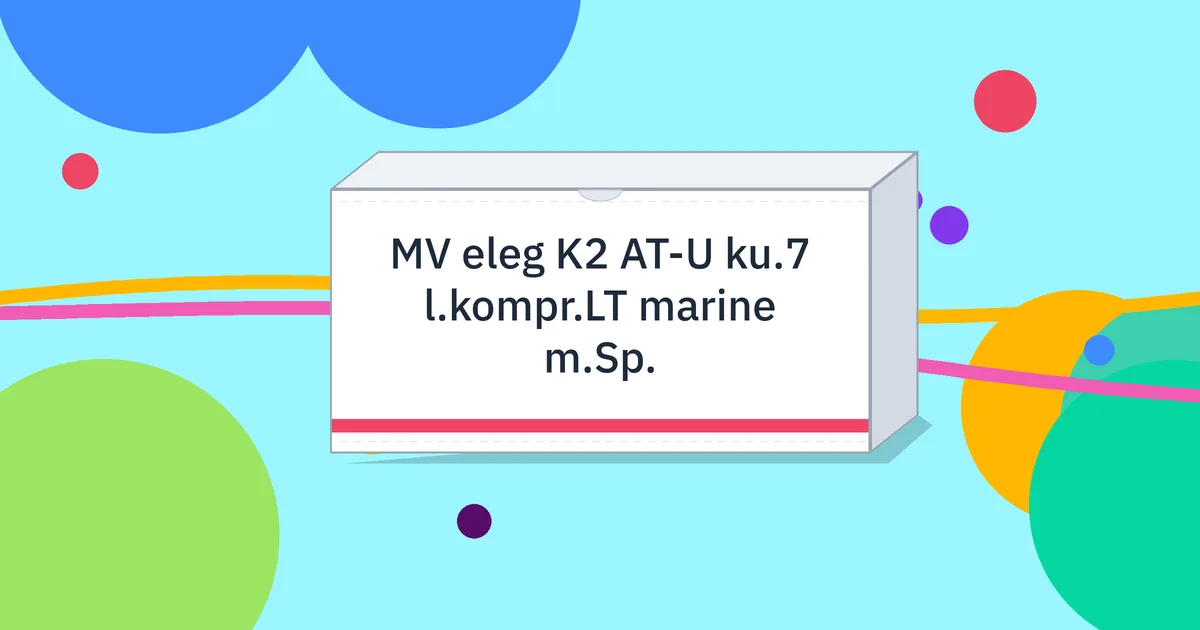 Symbolbild: Packung mit der Aufschrift MV eleg K2 AT-U ku.7 l.kompr.LT marine m.Sp. (PZN 14597332) – Verfügbarkeit und Bezug in Apotheken in Frankfurt am Main