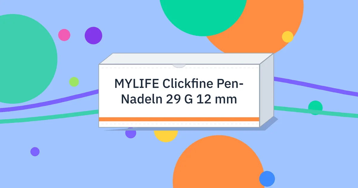 Symbolbild: Packung mit der Aufschrift MYLIFE Clickfine Pen-Nadeln 29 G 12 mm (PZN 10824943) – Verfügbarkeit und Bezug in Apotheken in Frankfurt am Main