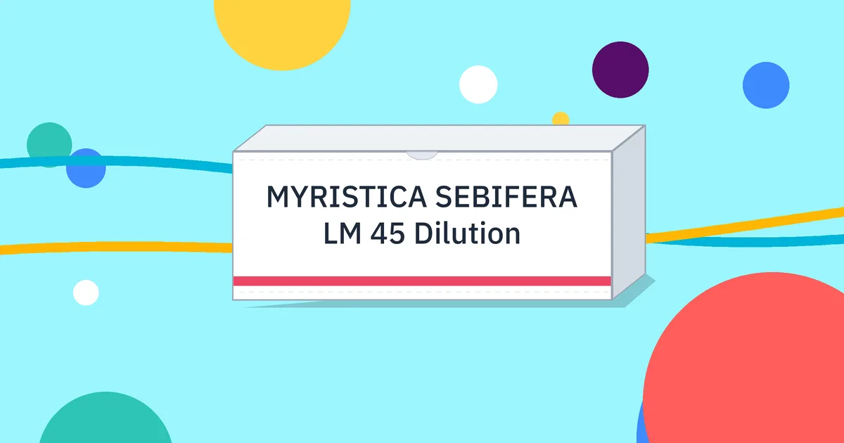 Symbolbild: Packung mit der Aufschrift MYRISTICA SEBIFERA LM 45 Dilution (PZN 13612822) – Verfügbarkeit und Bezug in Apotheken in Frankfurt am Main