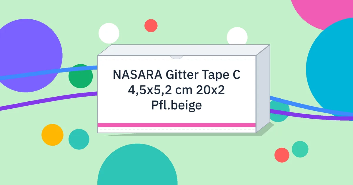 Symbolbild: Packung mit der Aufschrift NASARA Gitter Tape C 4,5x5,2 cm 20x2 Pfl.beige (PZN 19508327) – Verfügbarkeit und Bezug in Apotheken in Frankfurt am Main