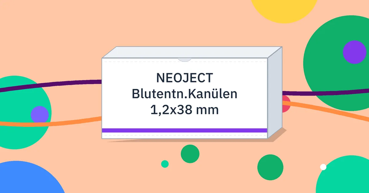 Symbolbild: Packung mit der Aufschrift NEOJECT Blutentn.Kanülen 1,2x38 mm (PZN 03530218) – Verfügbarkeit und Bezug in Apotheken in Frankfurt am Main