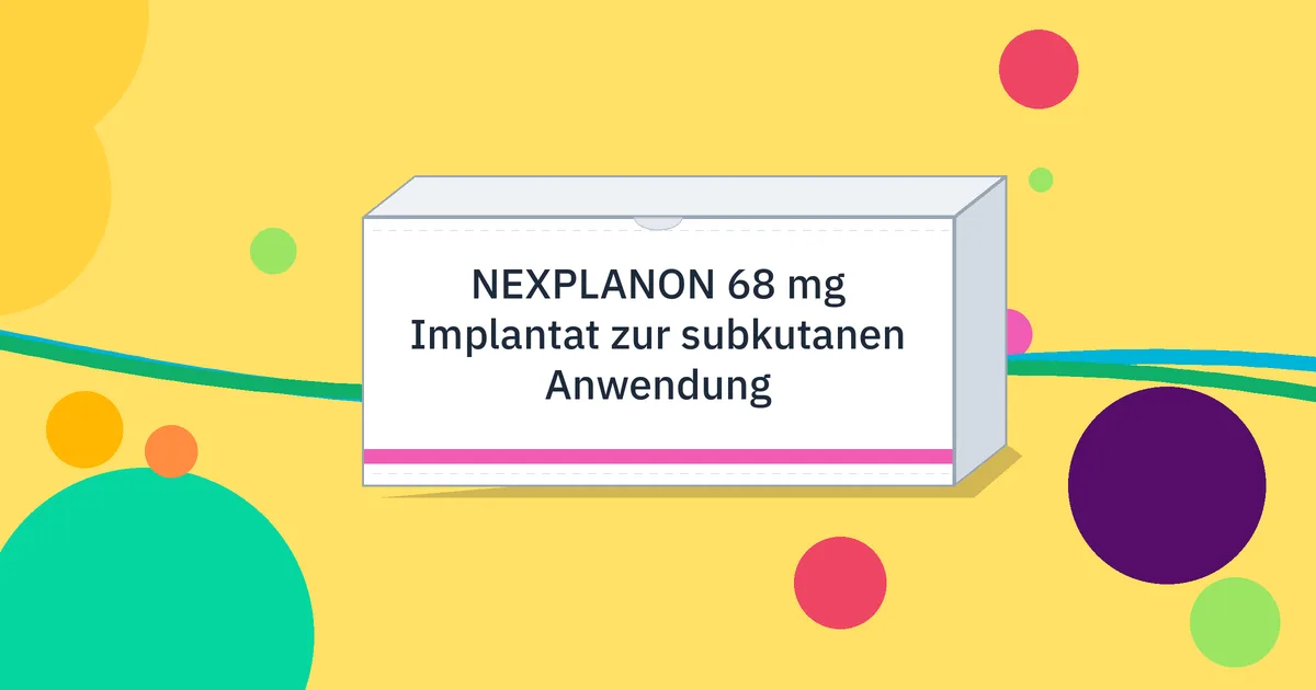 Symbolbild: Packung mit der Aufschrift NEXPLANON 68 mg Implantat zur subkutanen Anwendung (PZN 16749527) – Verfügbarkeit und Bezug in Apotheken in Frankfurt am Main