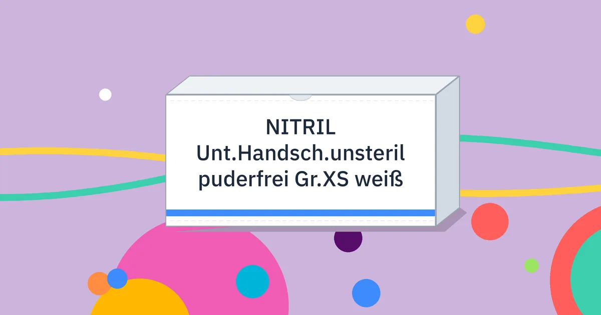 Symbolbild: Packung mit der Aufschrift NITRIL Unt.Handsch.unsteril puderfrei Gr.XS weiß (PZN 13351037) – Verfügbarkeit und Bezug in Apotheken in Frankfurt am Main