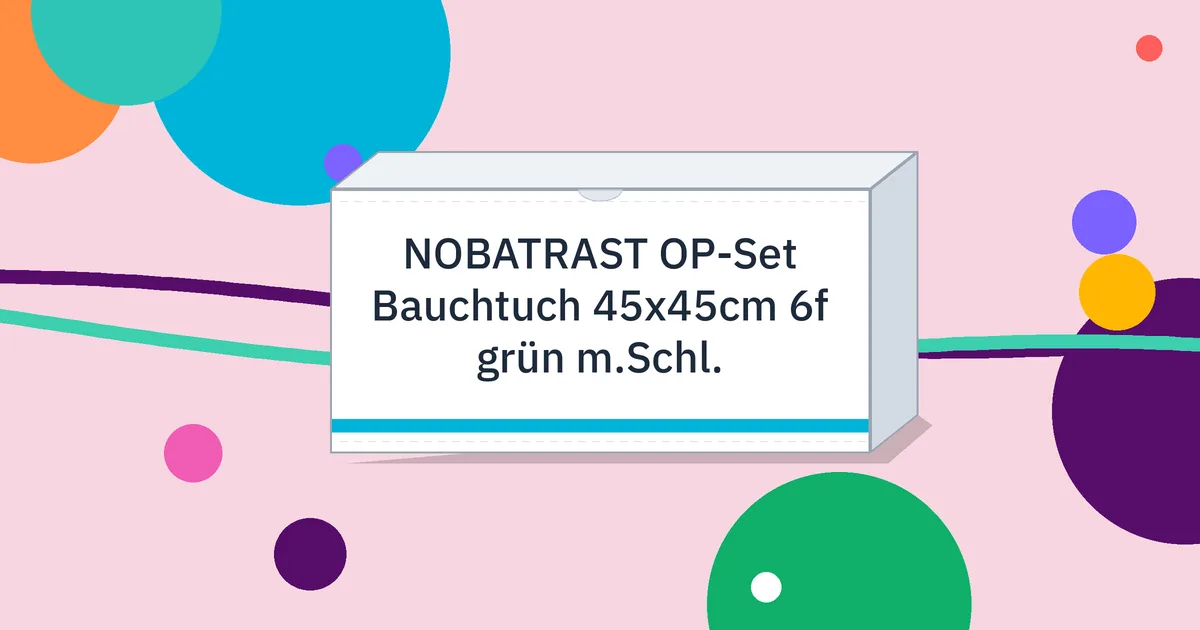 Symbolbild: Packung mit der Aufschrift NOBATRAST OP-Set Bauchtuch 45x45cm 6f grün m.Schl. (PZN 18104510) – Verfügbarkeit und Bezug in Apotheken in Frankfurt am Main