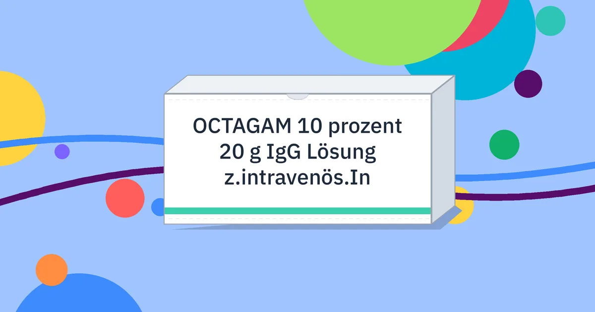 Symbolbild: Packung mit der Aufschrift OCTAGAM 10 prozent 20 g IgG Lösung z.intravenös.In (PZN 01128392) – Verfügbarkeit und Bezug in Apotheken in Frankfurt am Main