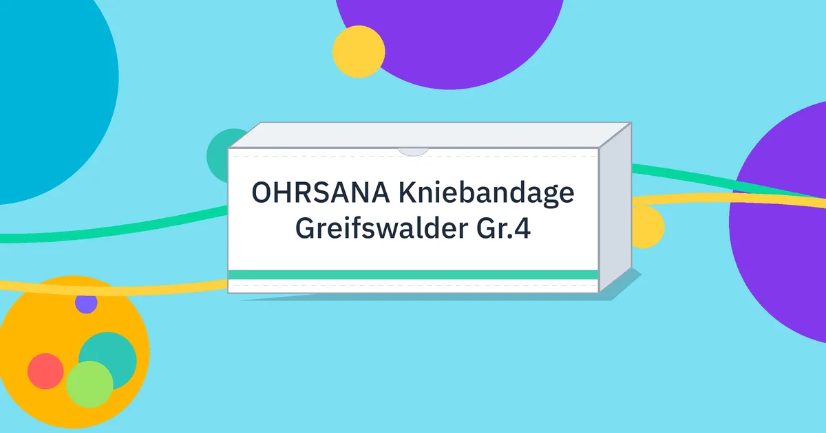 Symbolbild: Packung mit der Aufschrift OHRSANA Kniebandage Greifswalder Gr.4 (PZN 02669457) – Verfügbarkeit und Bezug in Apotheken in Frankfurt am Main