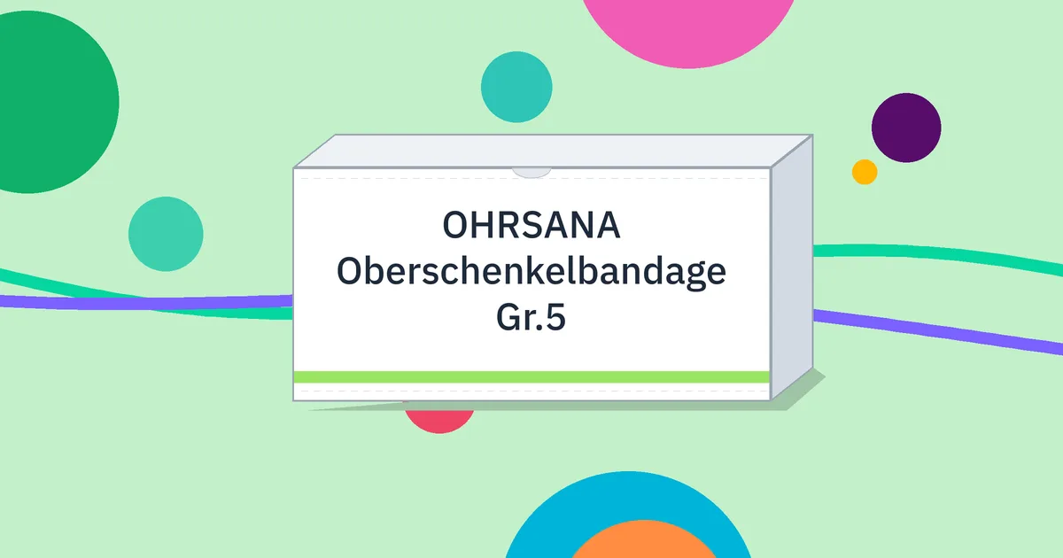 Symbolbild: Packung mit der Aufschrift OHRSANA Oberschenkelbandage Gr.5 (PZN 02669641) – Verfügbarkeit und Bezug in Apotheken in Frankfurt am Main