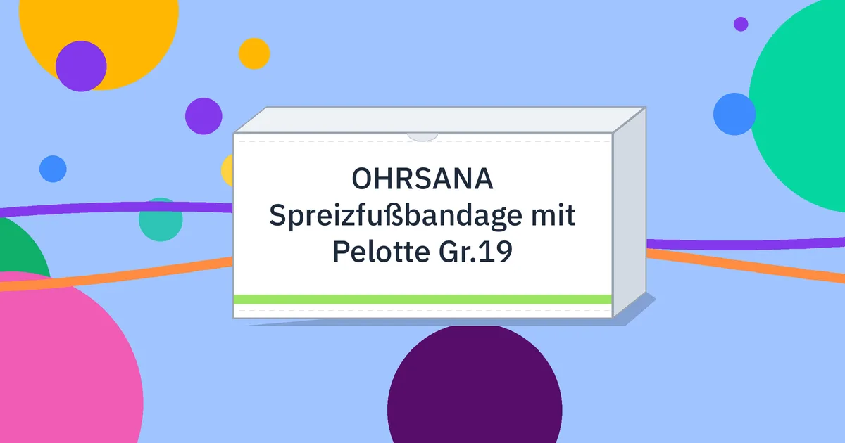 Symbolbild: Packung mit der Aufschrift OHRSANA Spreizfußbandage mit Pelotte Gr.19 (PZN 02670207) – Verfügbarkeit und Bezug in Apotheken in Frankfurt am Main