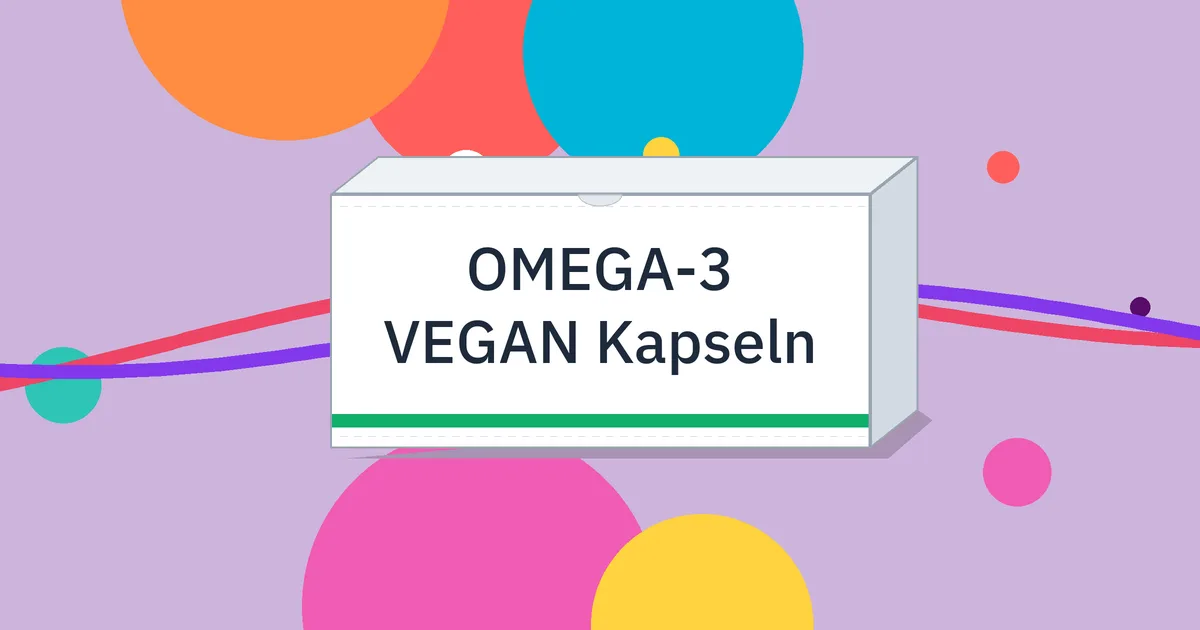 Symbolbild: Packung mit der Aufschrift OMEGA-3 VEGAN Kapseln (PZN 18017219) – Verfügbarkeit und Bezug in Apotheken in Frankfurt am Main