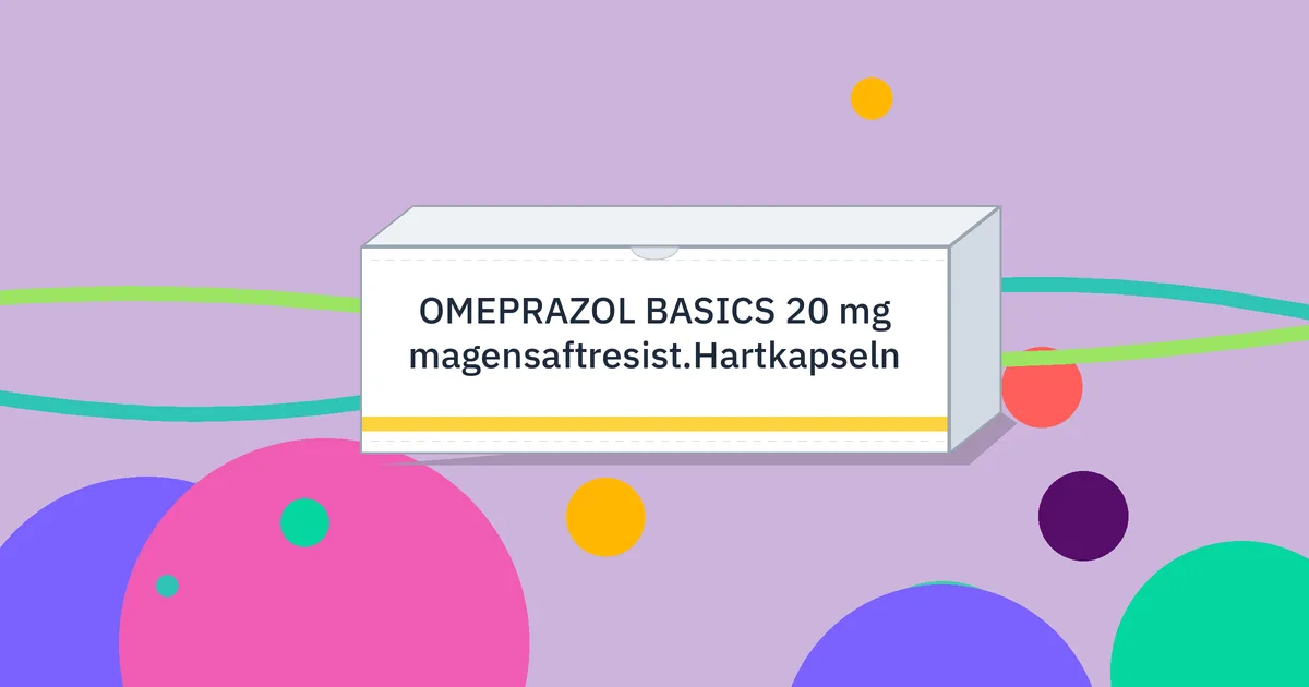 Symbolbild: Packung mit der Aufschrift OMEPRAZOL BASICS 20 mg magensaftresist.Hartkapseln (PZN 05968002) – Verfügbarkeit und Bezug in Apotheken in Frankfurt am Main