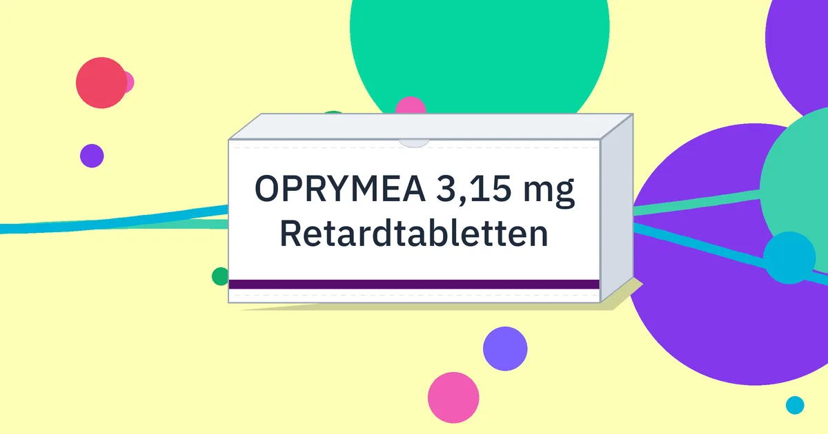 Symbolbild: Packung mit der Aufschrift OPRYMEA 3,15 mg Retardtabletten (PZN 20509728) – Verfügbarkeit und Bezug in Apotheken in Frankfurt am Main