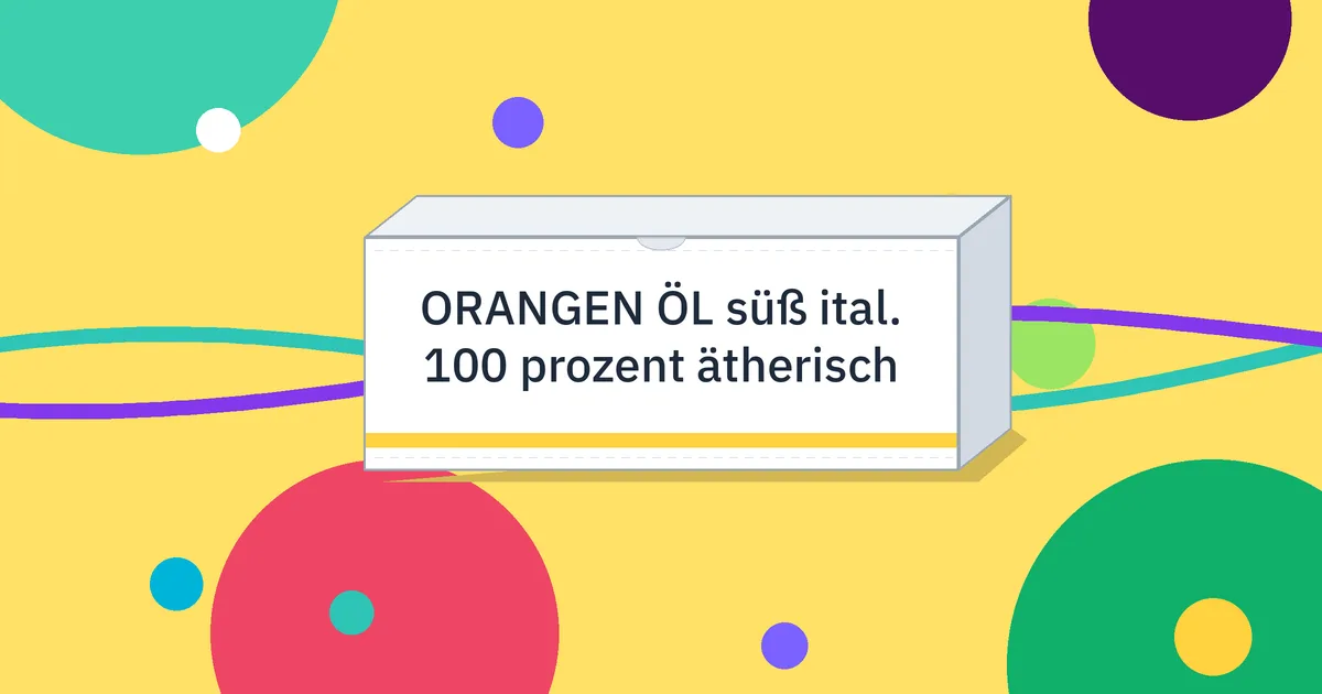 Symbolbild: Packung mit der Aufschrift ORANGEN ÖL süß ital. 100 prozent ätherisch (PZN 07206035) – Verfügbarkeit und Bezug in Apotheken in Frankfurt am Main