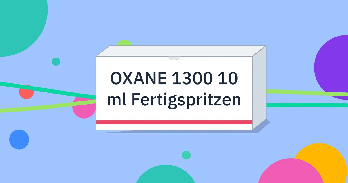 Symbolbild: Packung mit der Aufschrift OXANE 1300 10 ml Fertigspritzen (PZN 01275911) – Verfügbarkeit und Bezug in Apotheken in Frankfurt am Main
