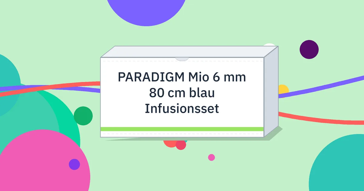 Symbolbild: Packung mit der Aufschrift PARADIGM Mio 6 mm 80 cm blau Infusionsset (PZN 05458732) – Verfügbarkeit und Bezug in Apotheken in Frankfurt am Main