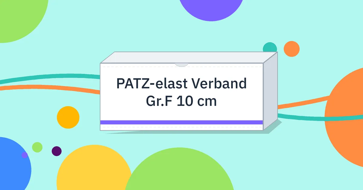 Symbolbild: Packung mit der Aufschrift PATZ-elast Verband Gr.F 10 cm (PZN 06815223) – Verfügbarkeit und Bezug in Apotheken in Frankfurt am Main