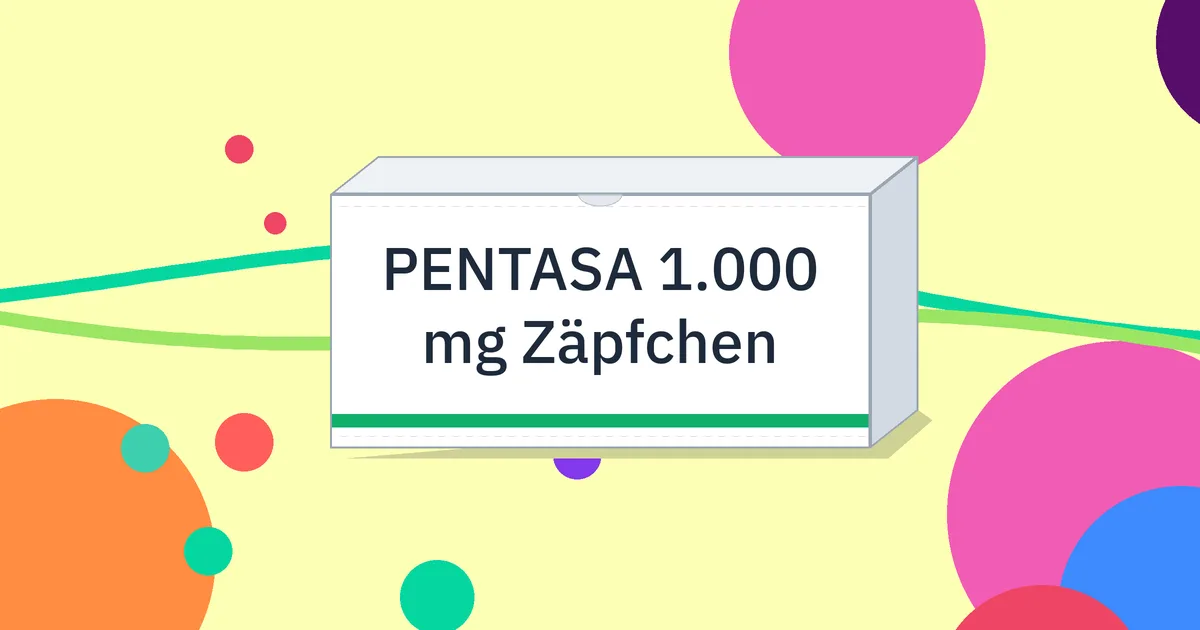 Symbolbild: Packung mit der Aufschrift PENTASA 1.000 mg Zäpfchen (PZN 15585650) – Verfügbarkeit und Bezug in Apotheken in Frankfurt am Main