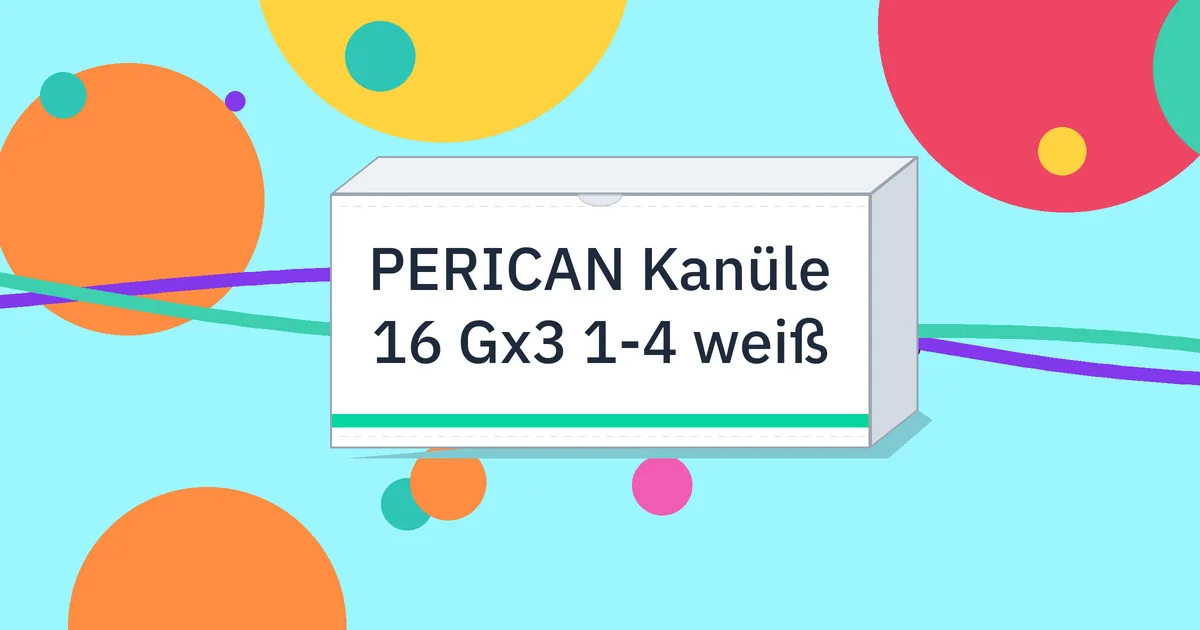 Symbolbild: Packung mit der Aufschrift PERICAN Kanüle 16 Gx3 1-4 weiß (PZN 02100622) – Verfügbarkeit und Bezug in Apotheken in Frankfurt am Main