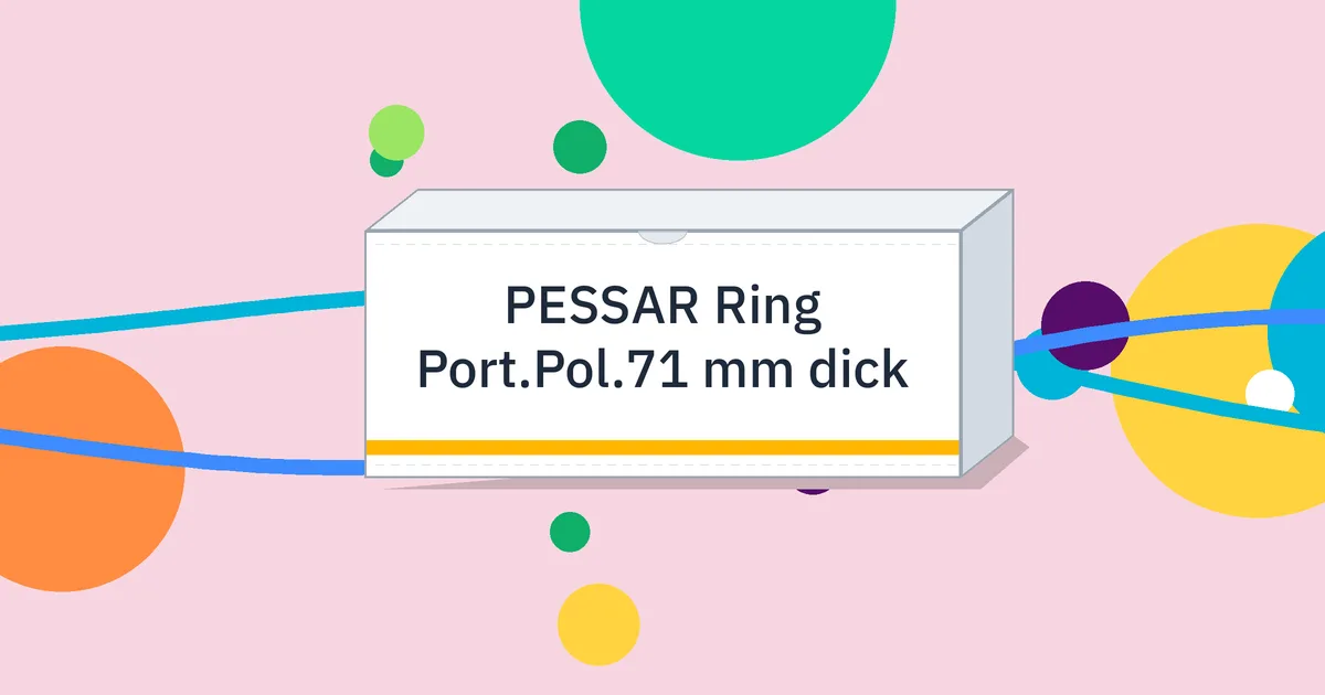 Symbolbild: Packung mit der Aufschrift PESSAR Ring Port.Pol.71 mm dick (PZN 01967253) – Verfügbarkeit und Bezug in Apotheken in Frankfurt am Main