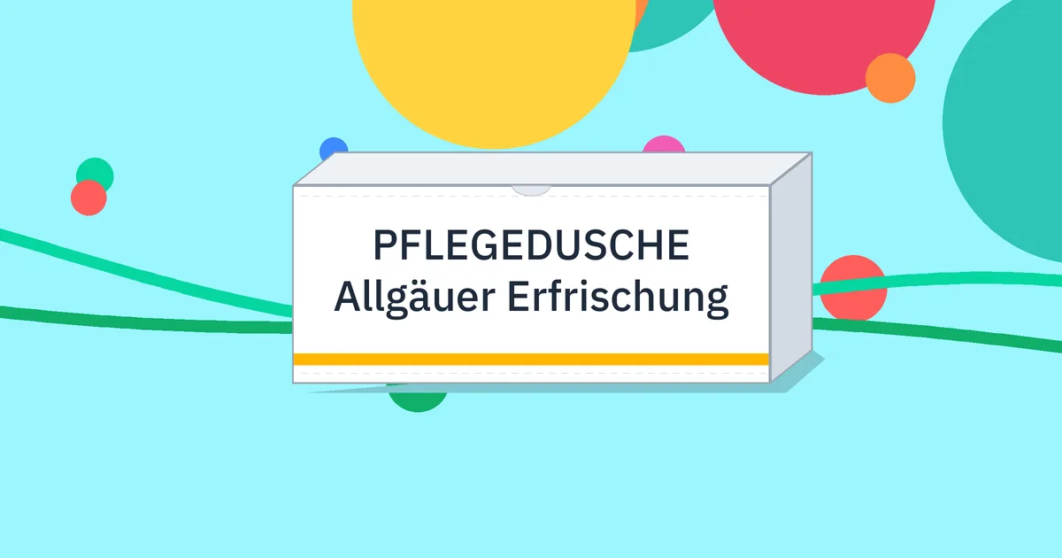 Symbolbild: Packung mit der Aufschrift PFLEGEDUSCHE Allgäuer Erfrischung (PZN 17147799) – Verfügbarkeit und Bezug in Apotheken in Frankfurt am Main