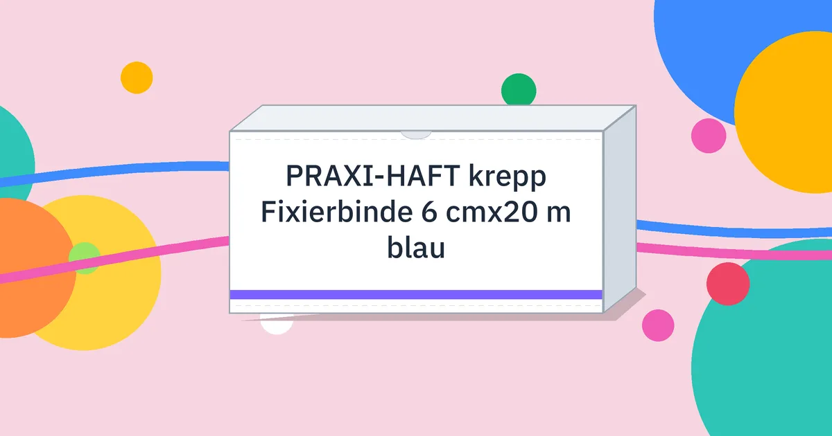 Symbolbild: Packung mit der Aufschrift PRAXI-HAFT krepp Fixierbinde 6 cmx20 m blau (PZN 12826231) – Verfügbarkeit und Bezug in Apotheken in Frankfurt am Main