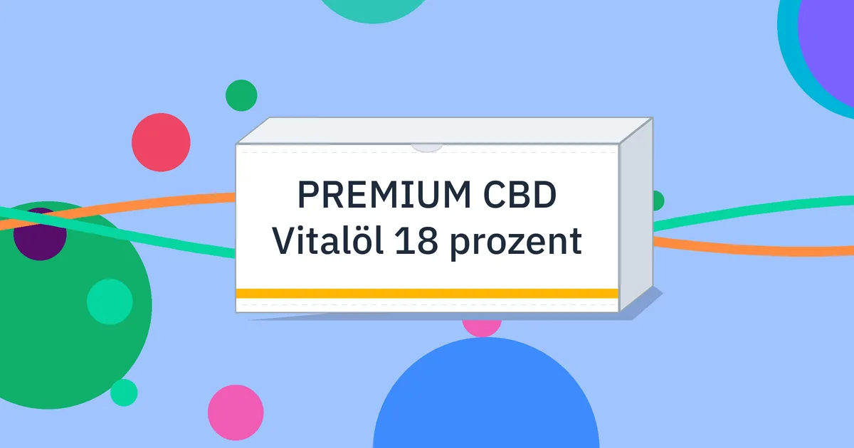 Symbolbild: Packung mit der Aufschrift PREMIUM CBD Vitalöl 18 prozent (PZN 16747600) – Verfügbarkeit und Bezug in Apotheken in Frankfurt am Main
