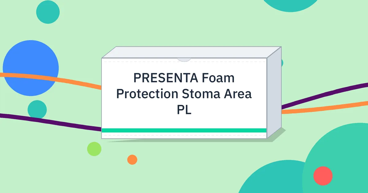 Symbolbild: Packung mit der Aufschrift PRESENTA Foam Protection Stoma Area PL (PZN 18105679) – Verfügbarkeit und Bezug in Apotheken in Frankfurt am Main