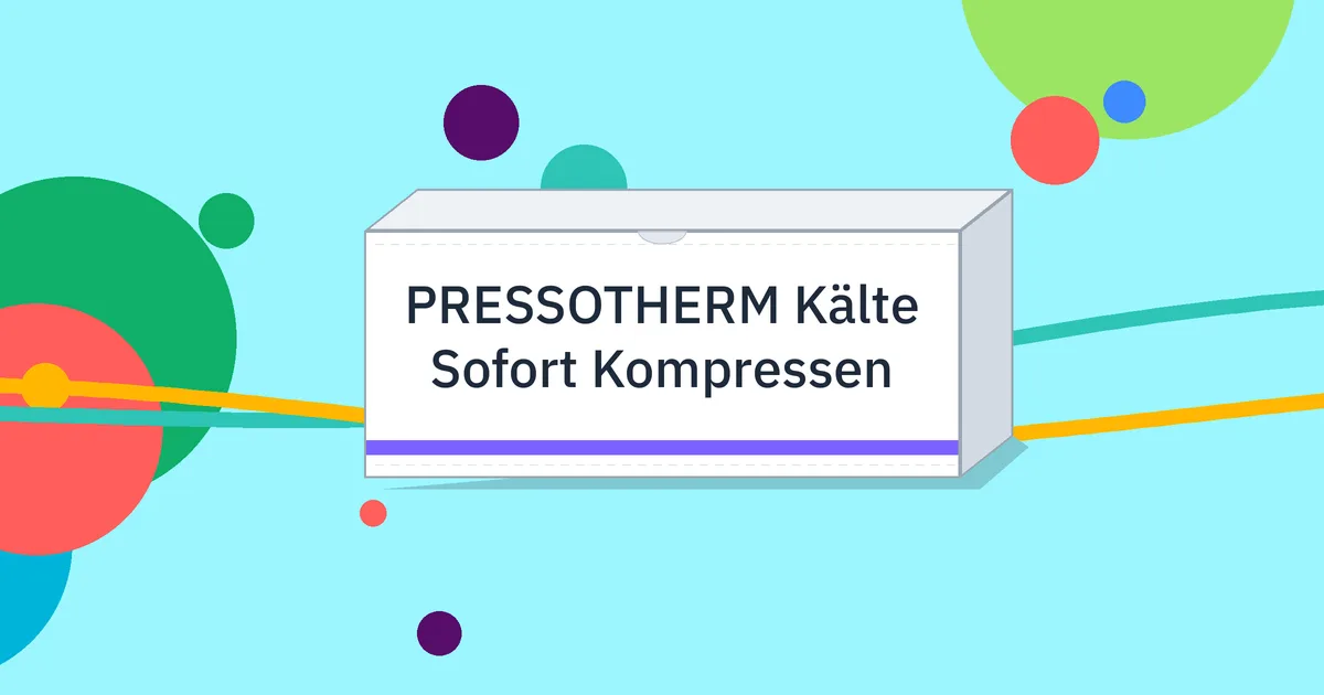 Symbolbild: Packung mit der Aufschrift PRESSOTHERM Kälte Sofort Kompressen (PZN 07662419) – Verfügbarkeit und Bezug in Apotheken in Frankfurt am Main
