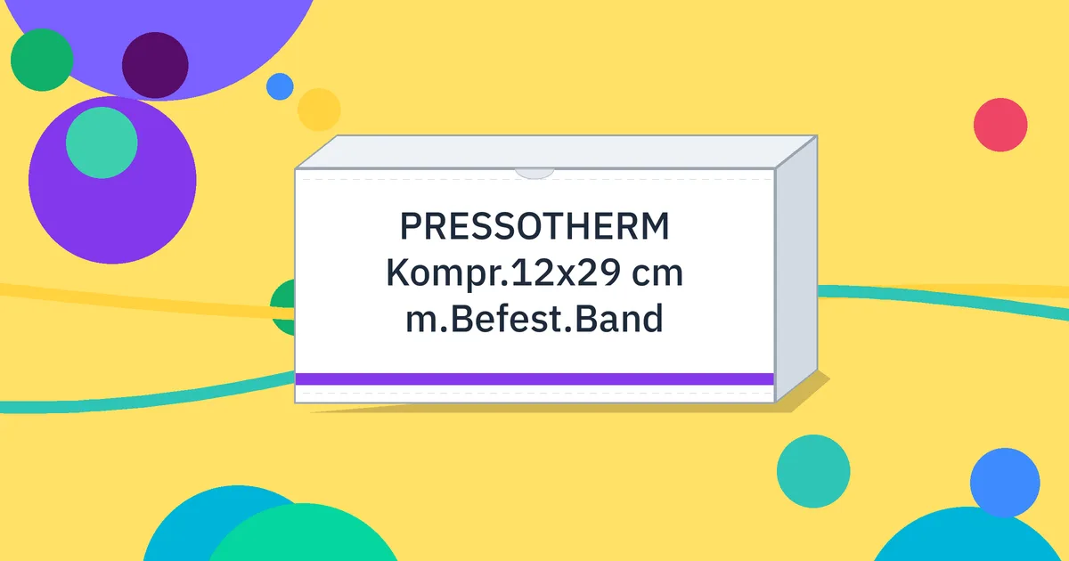 Symbolbild: Packung mit der Aufschrift PRESSOTHERM Kompr.12x29 cm m.Befest.Band (PZN 04260198) – Verfügbarkeit und Bezug in Apotheken in Frankfurt am Main