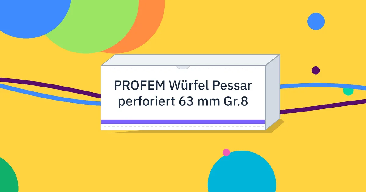 Symbolbild: Packung mit der Aufschrift PROFEM Würfel Pessar perforiert 63 mm Gr.8 (PZN 11673044) – Verfügbarkeit und Bezug in Apotheken in Frankfurt am Main