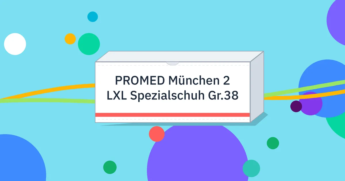 Symbolbild: Packung mit der Aufschrift PROMED München 2 LXL Spezialschuh Gr.38 (PZN 05482908) – Verfügbarkeit und Bezug in Apotheken in Frankfurt am Main