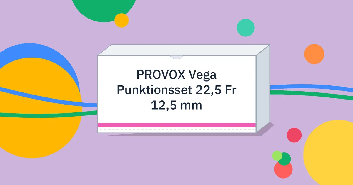 Symbolbild: Packung mit der Aufschrift PROVOX Vega Punktionsset 22,5 Fr 12,5 mm (PZN 10028703) – Verfügbarkeit und Bezug in Apotheken in Frankfurt am Main