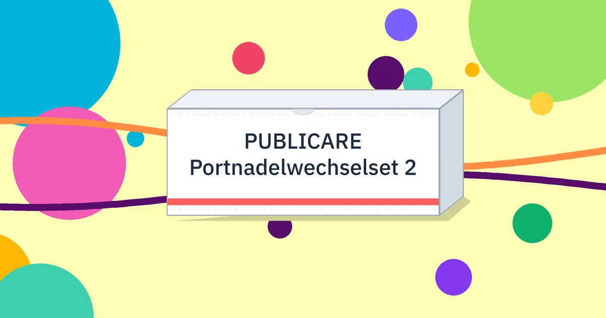 Symbolbild: Packung mit der Aufschrift PUBLICARE Portnadelwechselset 2 (PZN 20601658) – Verfügbarkeit und Bezug in Apotheken in Frankfurt am Main
