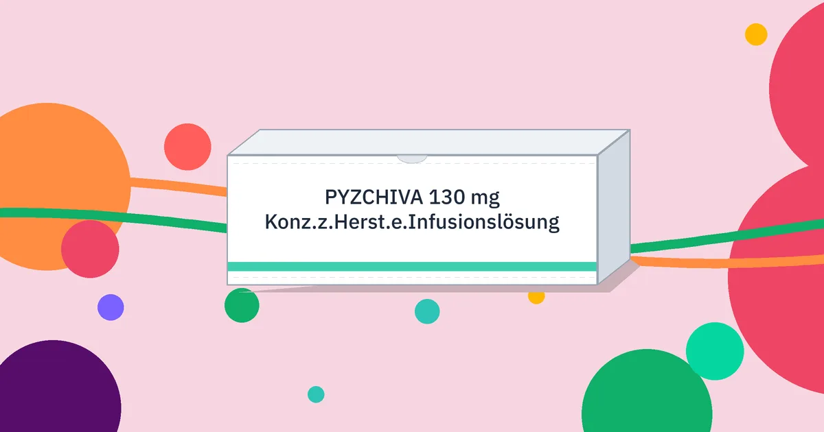 Symbolbild: Packung mit der Aufschrift PYZCHIVA 130 mg Konz.z.Herst.e.Infusionslösung (PZN 20770183) – Verfügbarkeit und Bezug in Apotheken in Frankfurt am Main